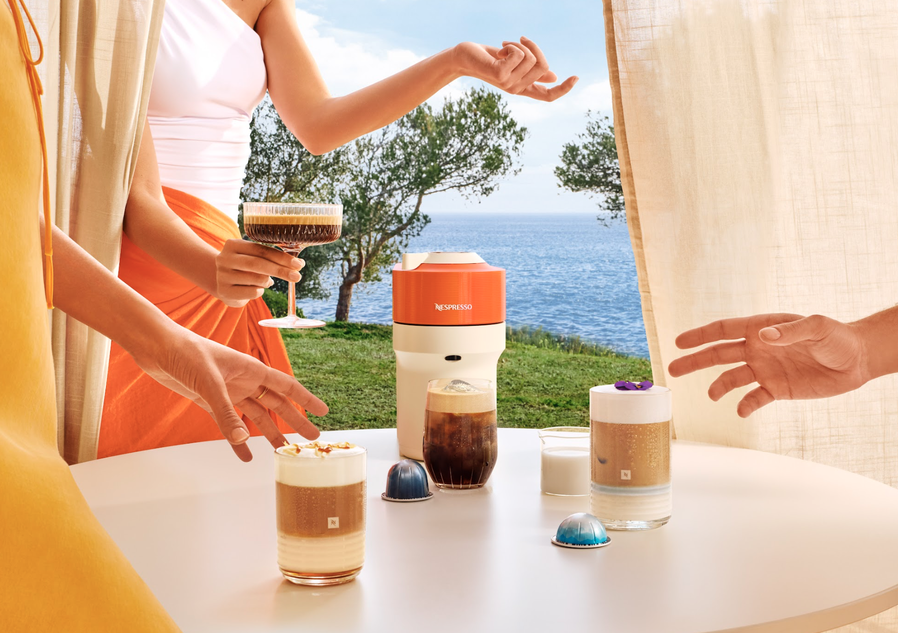 Hollywood stars George Clooney and Julia Garner introducing Nespresso’s ...